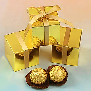 COTOPHER 60pcs Wedding Favor Boxes, Paper Gift Boxes 3x3x3 Inches Small Gift Boxes with Ribbons Small Boxes for Gifts, Crafting, Cupcake, Candy, Bridesmaid Proposal Boxes (Metallic Gold)