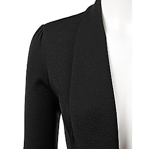 DOUBLJU Womens Lightweight Thin 3/4 Sleeve Open Front Blazer Jacket with Plus Size Black