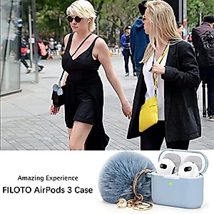 Case for Airpods 3 (2021), Filoto Apple Airpod 3 Generation Case Cover for Women Girls, Silicone Case for Air Pod 3rd Charging Case with Pompom Keychain Accessories (Gray Blue)