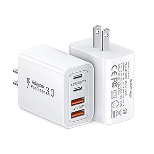 40W USB C Charger Cube, 2-Pack Wall Plug Fast Charging Block, 4-Port PD+QC Power Adapter Multiport Brick Type C Box for iPhone 15/14/13/12/11/Pro Max/XS/XR/8/7, Tablets, Cellphones