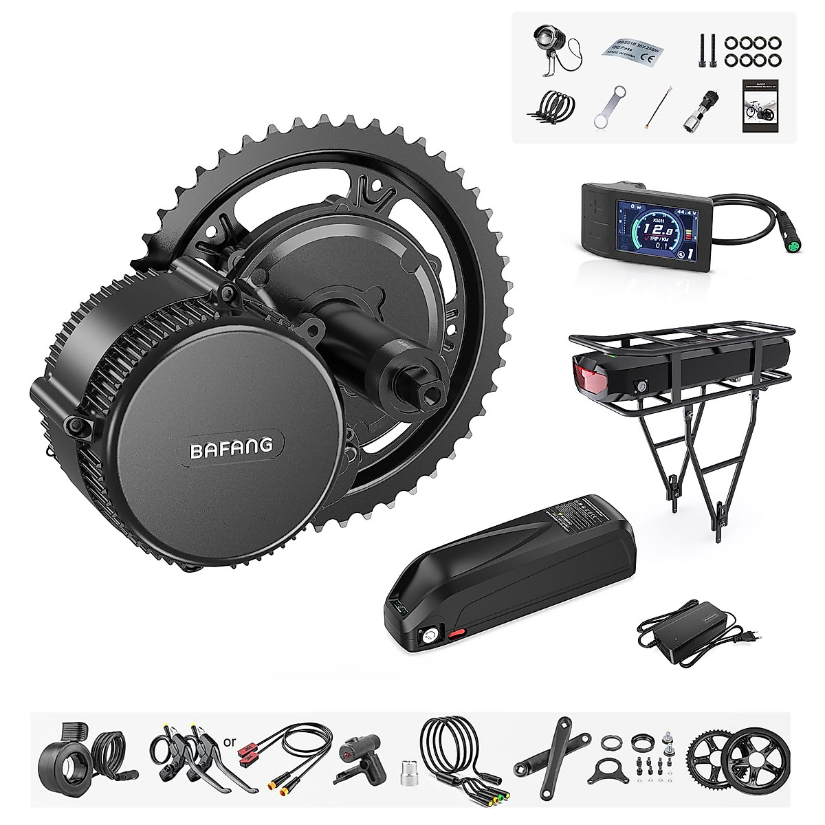 BAFANG BBS02B 36V/48V 500W Mid Drive Kit 48V Ebike Motor with DIY LCD Display/Controller Electric Bikes Conversion kit for Mountain Bike(500C Display,No Battery)