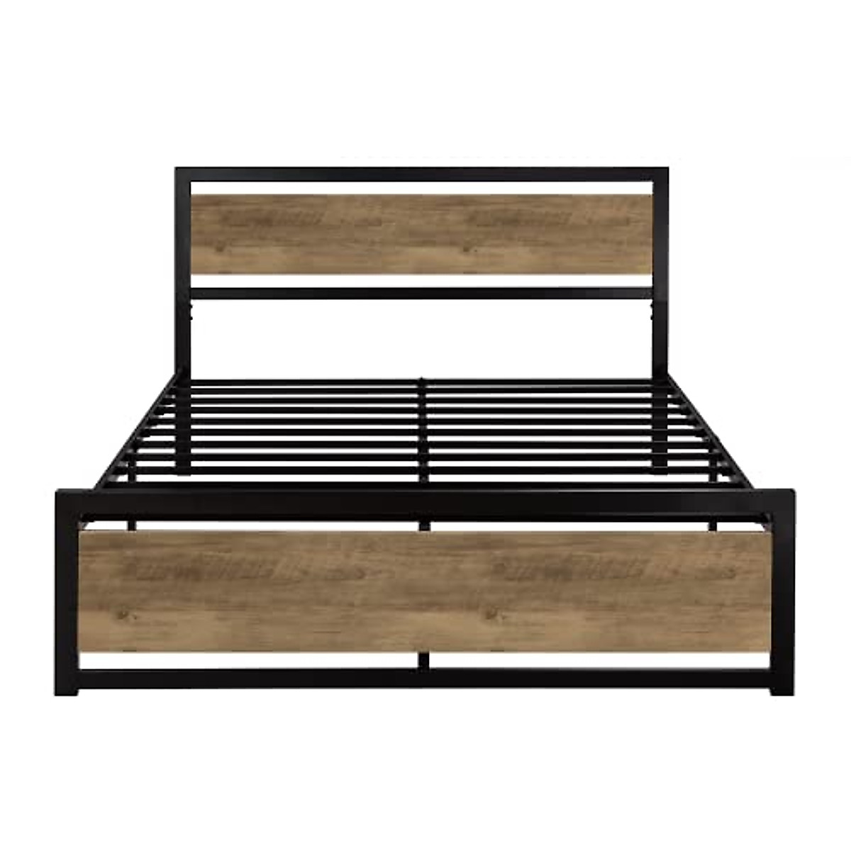 SHA CERLIN Full Size Metal Platform Bed Frame with Wooden Headboard/Heavy Duty Bed Frame with 13 Strong Slats Support/No Box Spring Needed, Brown