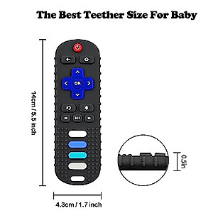 ERSIHUA 2-Pack Silicone Baby Teething Toys, TV Remote Teethers for 6-12-18 Months Infant, Fire Remote Shape Toddlers Silicone Teethers for Boys and Girls Sensory Toy(Black+Blue)