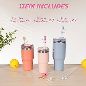 8 Straws with Cover Cap for Stanley Tumbler Replacement - Reusable Straw with Stopper Tips, Perfect for Stanley Cup with Handle H2.0, 14, 20, 30, 40oz Accessories (D_8 Clear Straws + 8 Tumbler Covers)
