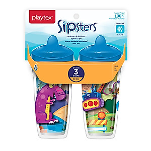 Playtex Sipsters Stage 3 Spill-Proof, Leak-Proof, Break-Proof Insulated Spout Sippy Cups for Boys - 9 Ounce - 2 Count
