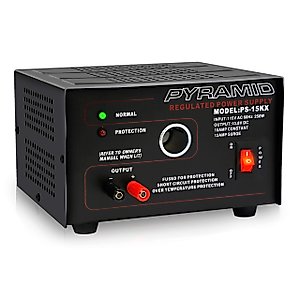 Pyramid Universal Compact Bench Power Supply - 10 Amp Linear Regulated Home Lab Benchtop AC-to-DC Converter w/ 13.8 Volt DC 115V AC 250W Input, Screw Type Terminal, 12V Car Cigarette Lighter-PS15K.5
