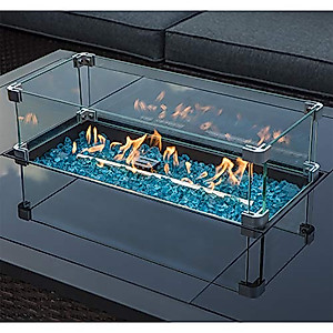 COSIEST Wind Guard Fence, Rectangle Tempered Glass Shield for Outdoor Fire Pit Table, 21x9.5x5.5 inches
