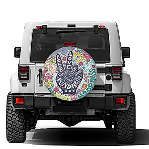 KiuLoam Floral Peace Sign Gesture Spare Tire Cover Polyester Universal Sunscreen Waterproof Wheel Covers for Trailer RV SUV Truck and Many Vehicles (17" for Diameter 31"-33")