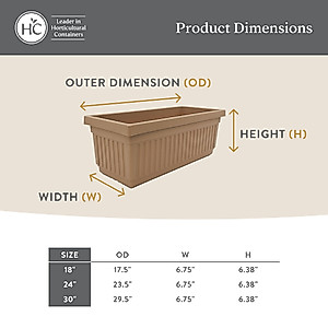 The HC Companies 30 Inch Venetian Rectangular Window Planter Box - Lightweight Plastic Indoor Outdoor Plant Pot with Drainage for Windowsill, Herbs, Flowers, Warm Gray