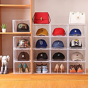 Hat Organizer for Baseball Caps,set of 6, Transparent Hat Storage Box, Hat Holder With Clear Magnetic Door, Stackable Hat Rack, Easy to Assemble Stylish Hat Display(13.5 "x 10.6" x 7.5 ")