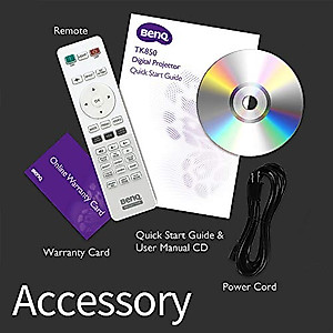 BenQ TK850 True 4K HDR-PRO Projector for Movies, Gaming & Sports - Low Input Lag for Most Games - Dynamic Iris - 3000 Lumens - 3D - 3 Year Industry Leading Warranty