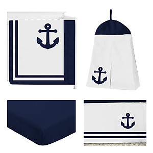 Sweet Jojo Designs Nautical Anchor Baby Boy or Girl Nursery Crib Bedding Set - 4 pieces - Navy Blue and White Gender Neutral
