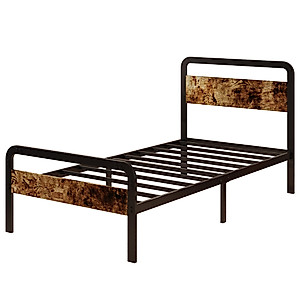 Upcanso 12 Inch Twin XL Bed Frame with Wood Headboard and Footboard, Platform Twin XL Bed Frames No Box Spring Needed with Heavy Duty Slats for Kids, Easy Assembly