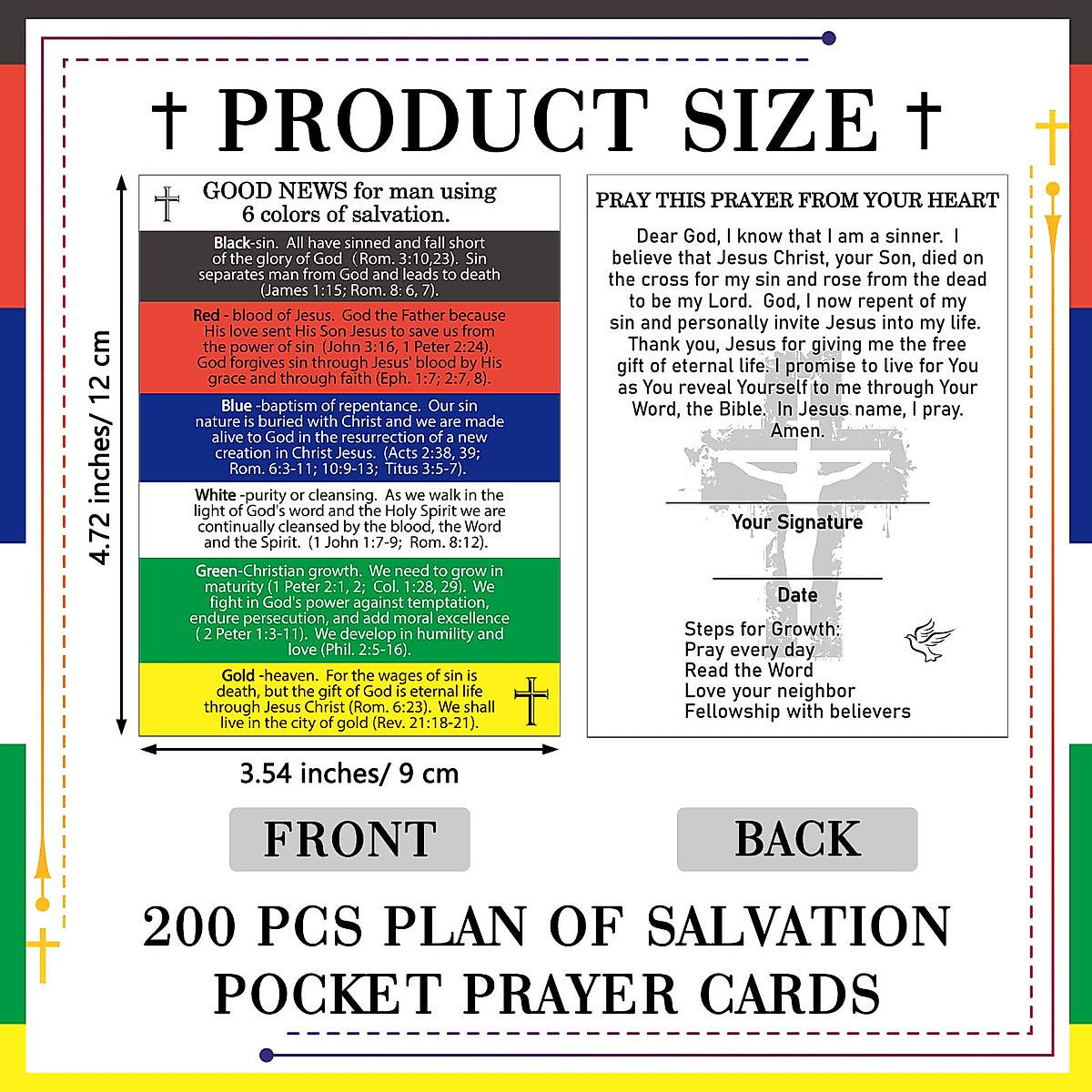 Zhanmai 200 Pcs Bulk Plan of Salvation Cards Gospel Tracts Pocket Holy Postcards Prayer Cards Christian Inspirational Bible Verses Wallet Planner Bookmark for Men Women Teens Ministering Tool
