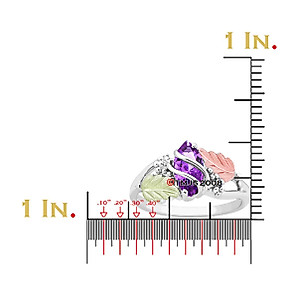 Marquise Synthetic Purple Amethyst February Birthstone Wrap Ring, Sterling Silver, 12k Green and Rose Black Hills Gold Size 7