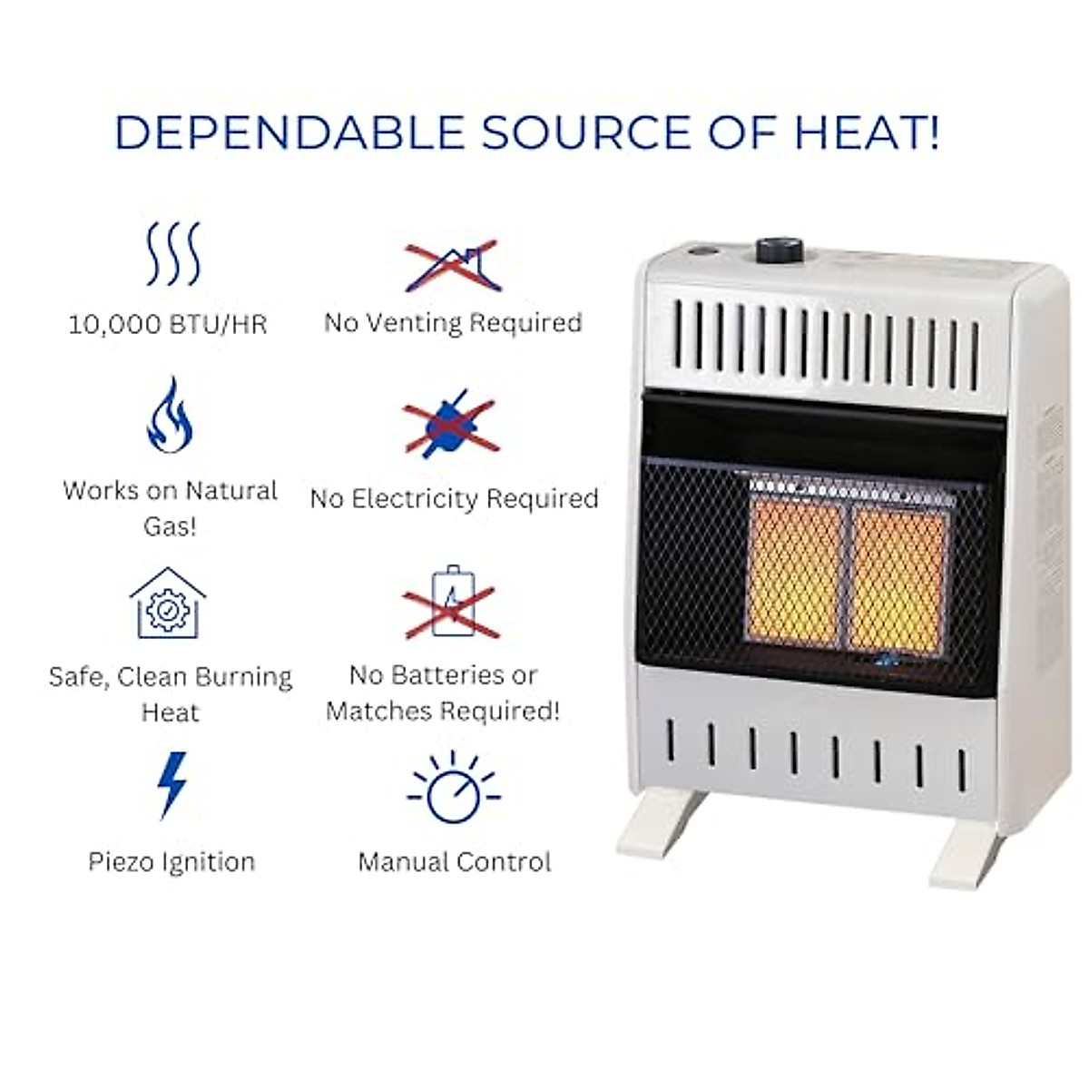 ProCom Heating Natural Gas Ventless Infrared Plaque Heater With Base Feet - 10,000 BTU, Manual Control - Model# MN100HPA-B