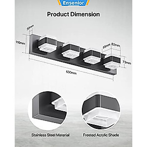 Ensenior Bathroom Light Fixtures, Dimmable LED Vanity Lights Over Mirror, CRI 90, 5000K Daylight, Acrylic Stainless Steel, 4 Lights for Modern Vanity Lighting Fixture, 29W 2230LM - Black