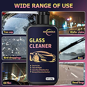Car Glass Oil Film Cleaner, Car Glass Cleaner with Sponge, Glass Cleaner for Auto and Home Eliminates Oil film, Water Spots, Bird Droppings, Coatings, and More to Polish and Restore Glass to Clear