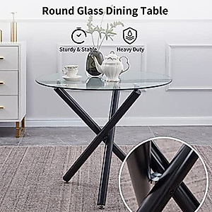paonne Round Dining Table Set for 4, Glass Round Kitchen Table and Chairs for 4, 5-Pieces Table with Chair Set