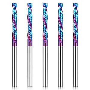 HQMaster Up & Down Cut Bit 1/8" Shank Compression Bit Spiral CNC Router Bits End Mill Tungsten Carbide Milling Cutter Set 5 Pack