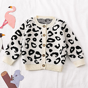 Simplee kids Baby Sweater Animal Leopard Printed Baby Cardigan for Autumn Fall 12-18 Months Black