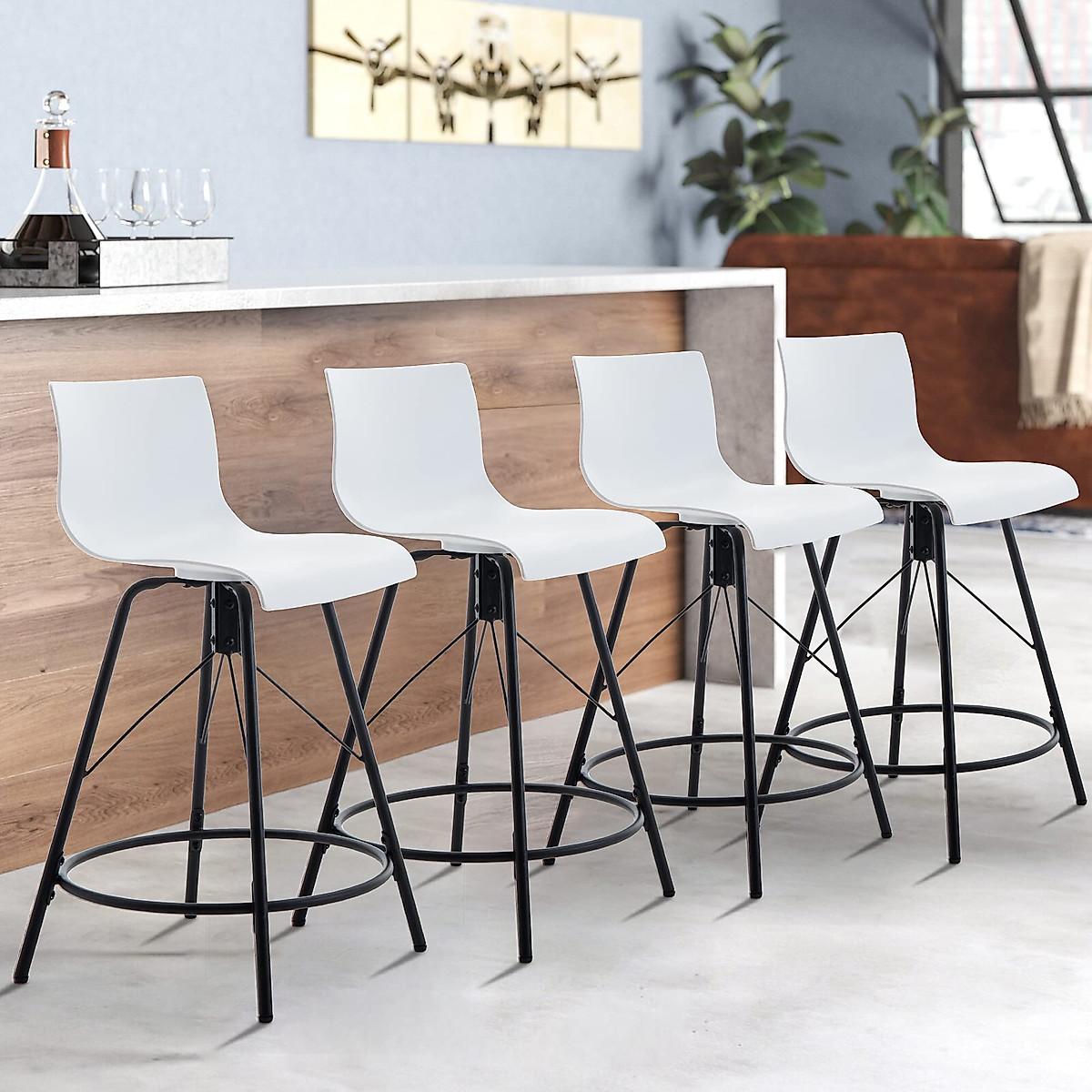 annjoe Swivel Bar Stools Metal Counter Height Stools Plastic Seat Chairs Set of 4 for Indoor Outdoor Home Kitchen Business (30" White)