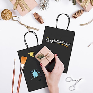 GSSUSA 100Pcs Black Paper Bags, 5.25x3.75x8 Small Gift Bags, Paper Bags with Handles Bulk, Bags for Small Business, Sturdy Kraft Paper Bags, Retail Shopping Bags, Party Favor Bags, Birthday Gift Bags