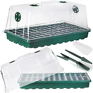 DEAYOU 2-Pack Seed Starter Tray with Humidity Dome and Base, 144 Cells Adjustable Seedling Starting Clone Tray, Garden Propagator Germination Kit with Plant Tags for Indoor Hydroponic Plants Growing