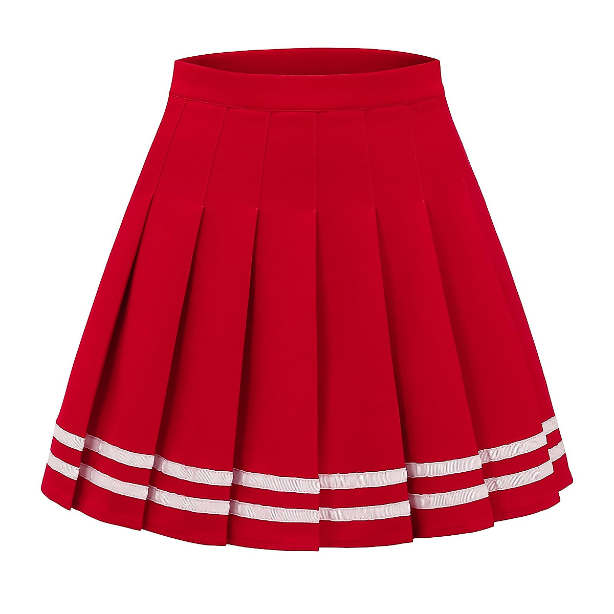 DRESS NICES Women Pleated Skirt A-Line Short Mini Basic Skirt School Uniform Cheerleader Skirts Skater Skirt Red White Strip M