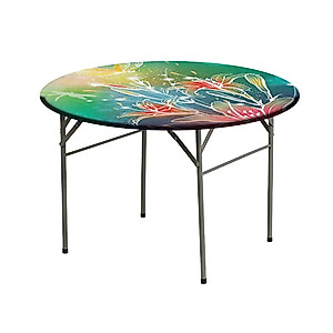 JUNTAIY Round Tablecloth, Dragonfly Tablecloth for Side Table, Spring Theme Sketchy Digital Leaves Lilacs with, Fit Round Tables 61inch Diameter, for Dining Room/Party/Banquet Decoration