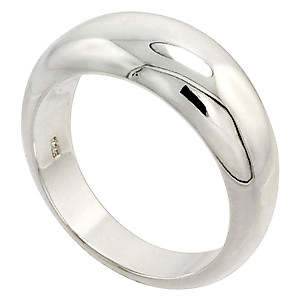 Sterling Silver Low Dome Cigar Band Ring for Women Hefty Flawless Polished Finish 3/8 inch size 7