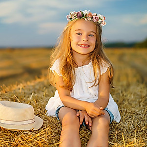 Funsveta Baby Girls Flower Crown Flower Girl Headpiece boho Little Wreaths for Weddings, Family photography (Flower Pink)