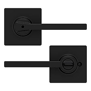 Kwikset Casey Interior Privacy Door Handle with Lock, Door Lever For Bathroom and Bedroom, Matte Black Reversible Keyless Turn Lock, with Microban Protection
