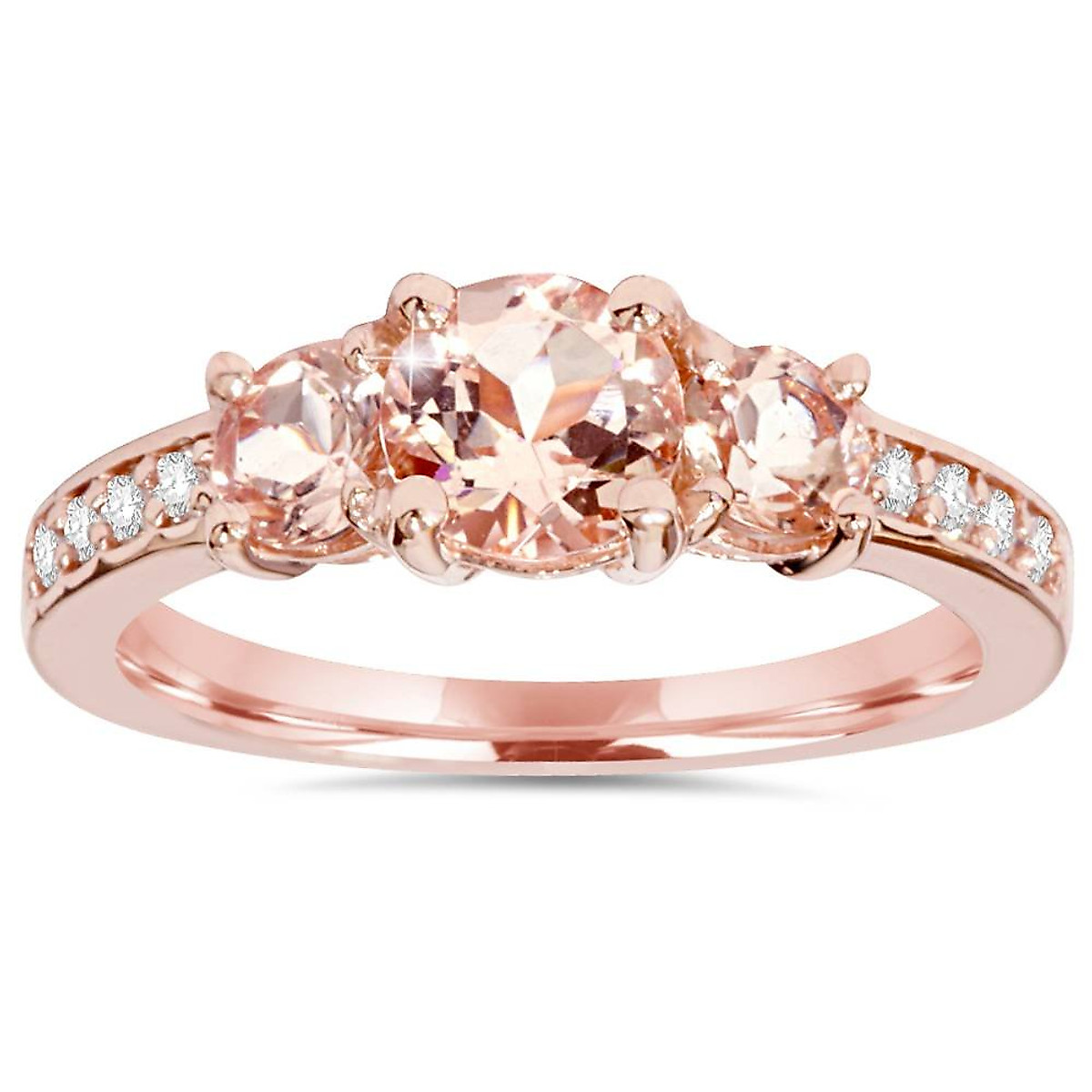 P3 POMPEII3 1 1/2CT Morganite & Diamond 3-Stone Engagement Ring 14K Rose Gold - Size 7