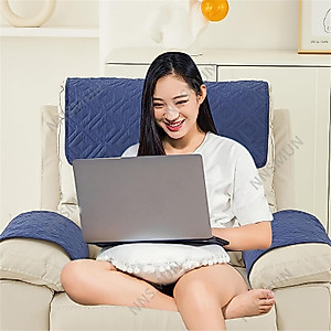 Sofa Armrest Cover, Headrest Cover for Recliner Chair Arm Cover, Armchair Slipcover with Pockets Nonslip Quilted Furniture Protector for Pets Leather Sofa Couch Slipcover (Navy Blue,1 Seater(3pcs))