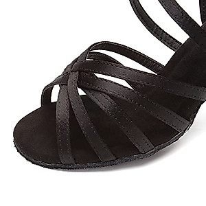 SWDZM Women's Latin Dance Shoes Open-Toe Silk Salsa Tango Ballroom Professional Practice Performance Dance Shoes,Heel-3 1/3'',WZSP2324 Black 8 US