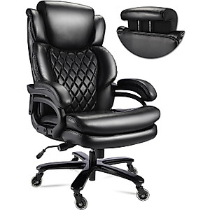 400lbs Big and Tall Office Chair Wide Spring Seat Executive Office Chair for Heavy People Adjustable Headrest Home Office Desk Chair with Heavy Duty Casters 360 Swivel High Back Computer Chair (BLACK)