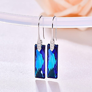 Queen Baguette Crystal Drop Earrings For Women Sterling Silver Wedding Party Jewelry Handmade Accessories (Bermuda Blue)