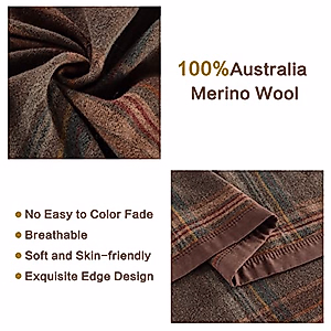 YOUR MOON Pure Wool Blanket Throw Queen Size 100% Australian Natural Wool Bed Blanket, Washable Wool Blanket Throw, Hypoallergenic- Non-Itchy Or Scratchy Fabric (Plaid Brown, 90 * 90)