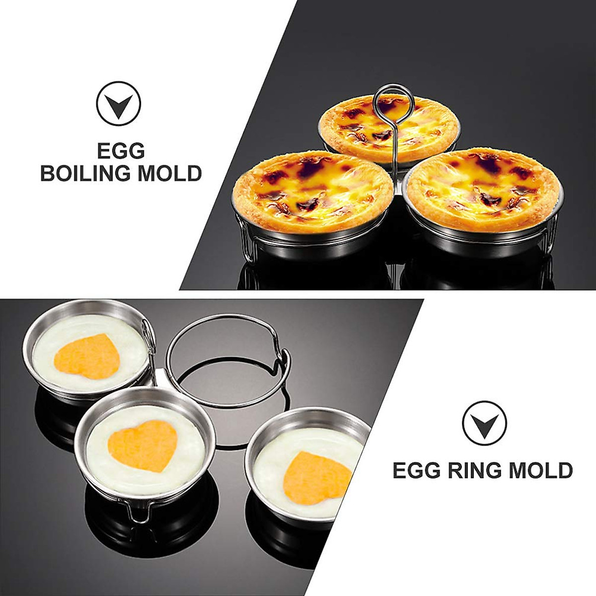 Cabilock Egg Boiling Non Stick Egg Poacher Poacher Egg Holder Stainless Steel Egg Poacher Pan Insert Metal Egg Cups with Pastry Brush for Poached Eggs Poached Egg Tool Nonstick Egg Poacher
