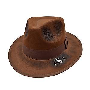 Nicky Bigs Novelties Tattered Burned Brown Fedora Hat - Scary Nightmare Creeper Hats - Cosplay Halloween Costume Accessory, Brown, Large