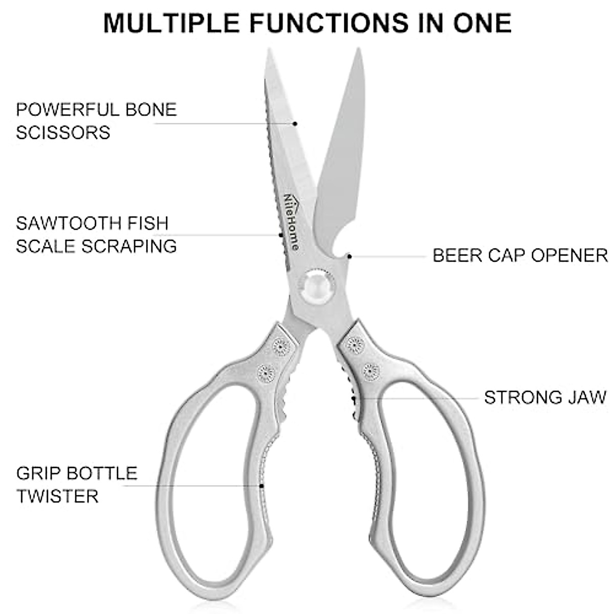 NileHome Kitchen Scissors, Scissors All Purpose, Scissors Heavy Duty for Kitchen Food Scissors, Non-Slip Stainless Steel Sharp Meat Scissors for Kitchen Sheers Cooking Scissors