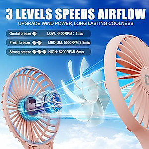 QQT Mini Handheld Fan,Small Personal Fan with 3Speeds,Portable Battery Operated Fans,USB Rechargeable Makeup Eyelash Fan,Strong Hand Fan for Travel Office Outdoor Women Men Stylish Kids (Pink)
