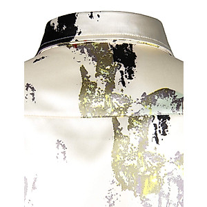 ZEROYAA Men's Hipster Splash Ink Design Silk Like Satin Button Down Dress Shirt for Party Prom ZLCL12-Beige X-Large