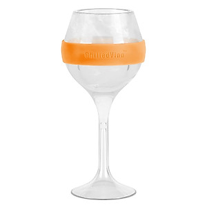 ChilledVino Frosty Drinkware - Freezable, All-Purpose Wine Glasses - Insulated Drinking Glass With Stem & Silicone Sleeve - BPA Free Outdoor Wine Glasses (Orange)
