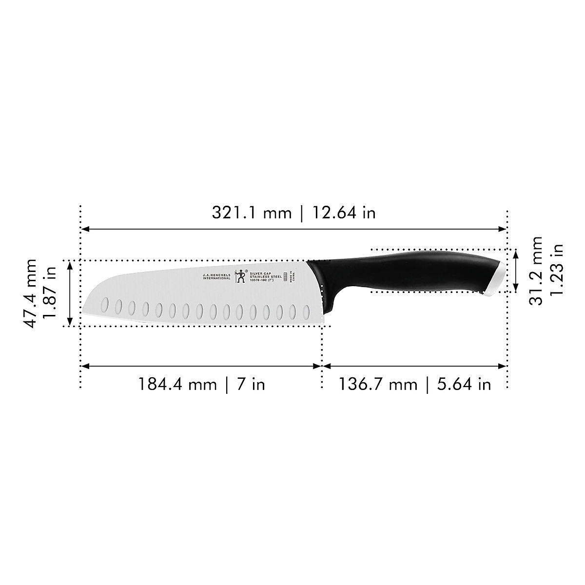 HENCKELS Silvercap Razor-Sharp Hollow Edge Santoku Knife 7-inch, German Engineered Informed by 100+ Years of Mastery, Black/Stainless Steel