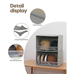 Beveetio 2 Pcs Hat Storage Box With PVC Dustproof Cover, Space Saving Hat Organizer For Baseball Caps, Baseball Cap Organizer For Pack Hats, Stackable Cap Holder Organizer, Hat Organizer For Closet