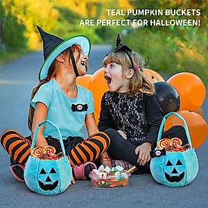 YIQTAO Halloween Teal Pumpkin Reusable Fabric Trick or Treat Buckets - jack O Lantern Bucket- Large Halloween Basket - Halloween Plush Candy Bags –Halloween tote bags