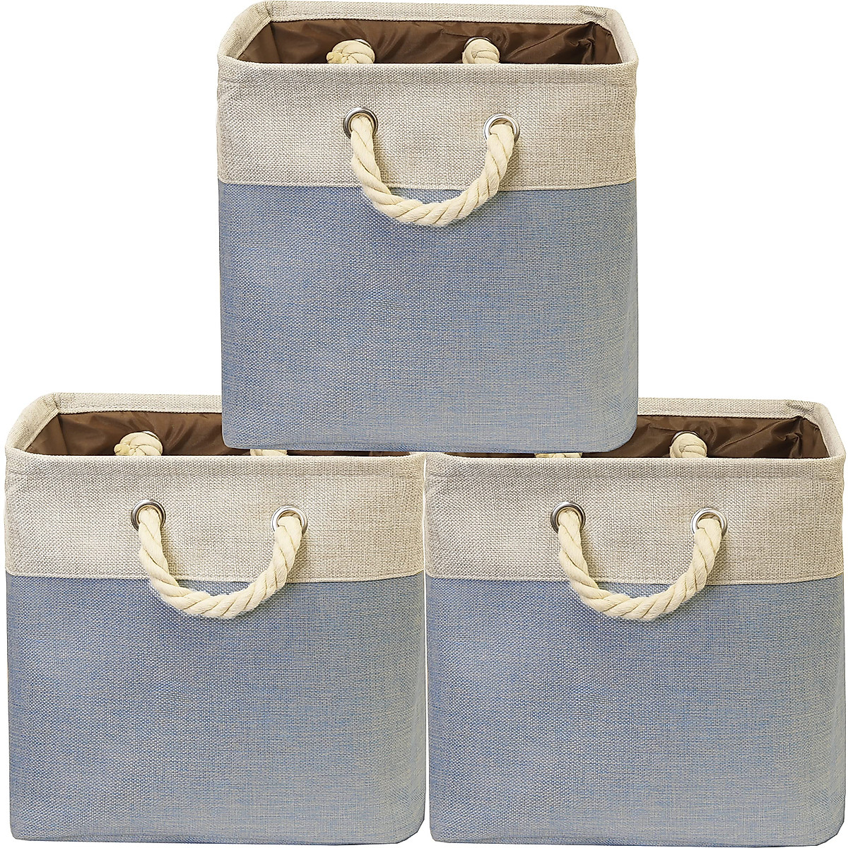 Simple Houseware Cotton Handle Extra Large Fabric Cube Storage Bin, 3 Pack, Blue