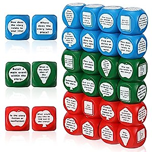 Reading Comprehension Cubes 3 Colored Language Reading Manipulatives Learning Cube Question Dice Tools for Elementary School Classroom Kids Teacher Teaching Supplies (24)